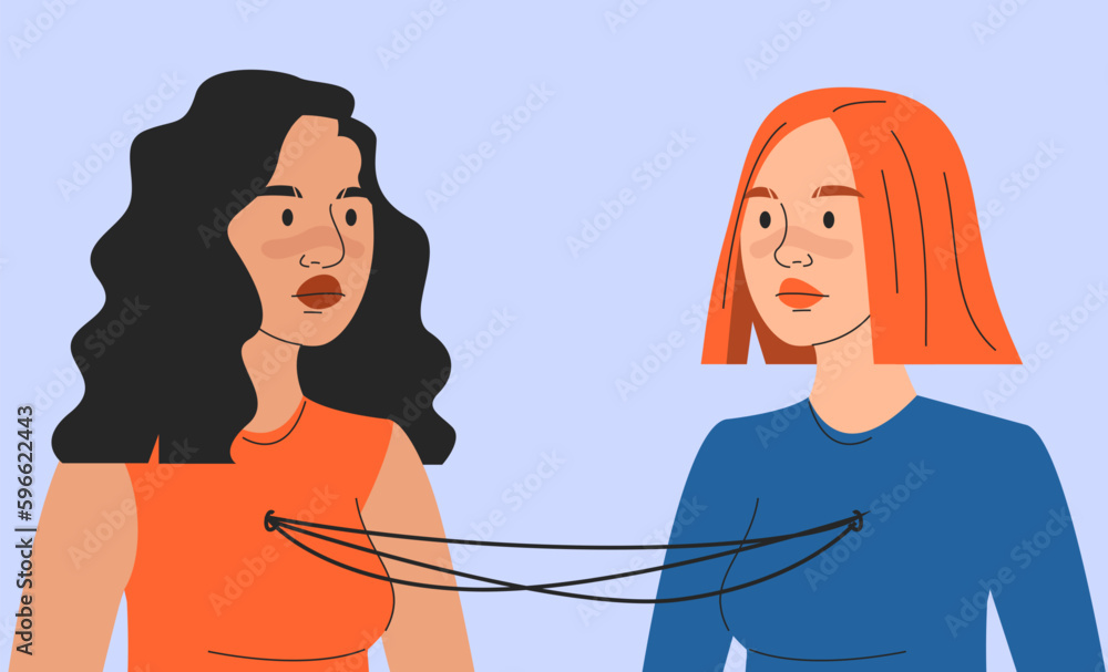 Codependency vector isolated. Two women connected to each other with ...