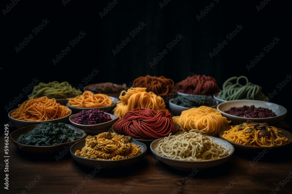 Varieties of spaghetti displayed on plates to represent Italian pasta ...