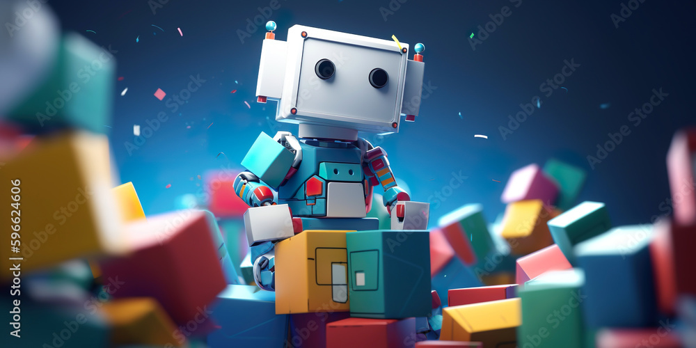 Robot artificial intelligence with product or cardboard box.order ...