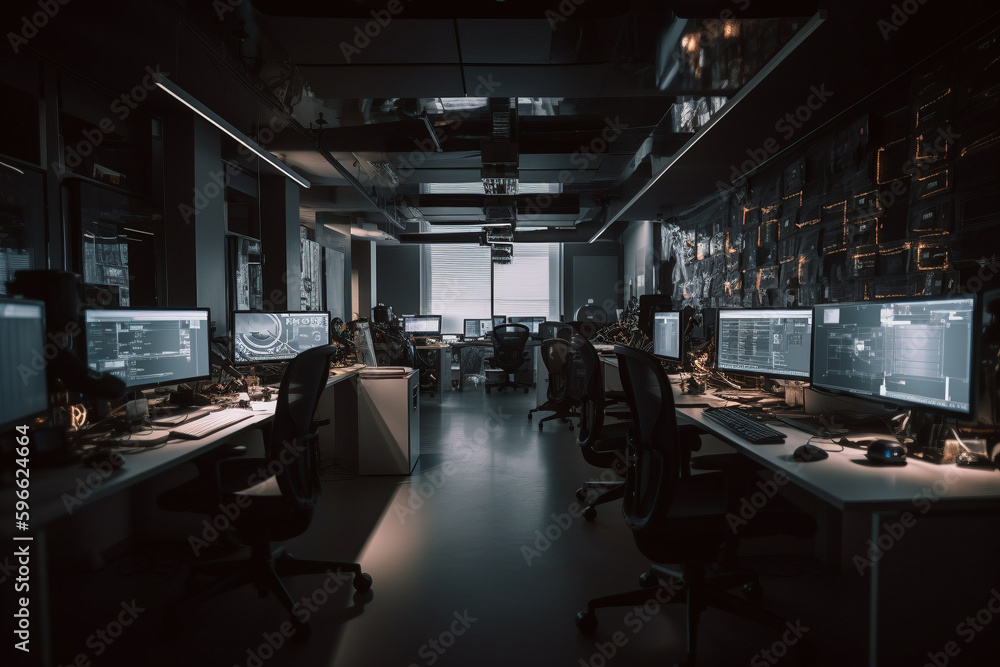 Futuristic tech workplace with AI-generated design, open space, and ...