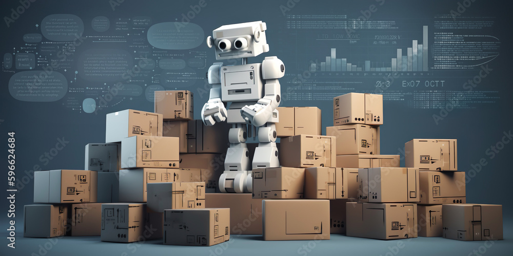 Robot artificial intelligence with product or cardboard box.order ...