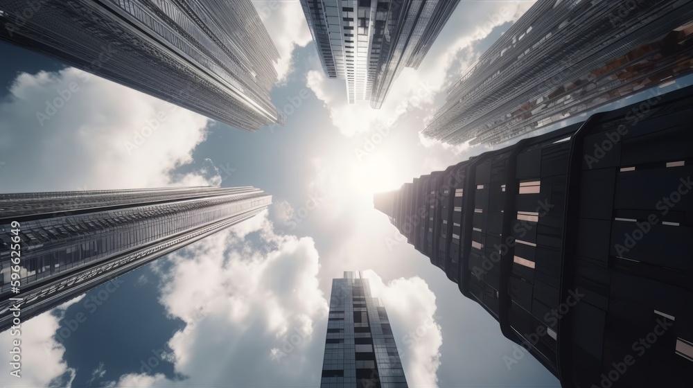 Zoom out time lapse view looking up at modern office building ...