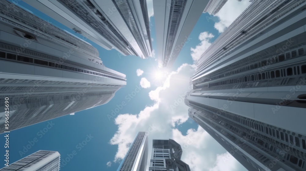 Zoom out time lapse view looking up at modern office building ...