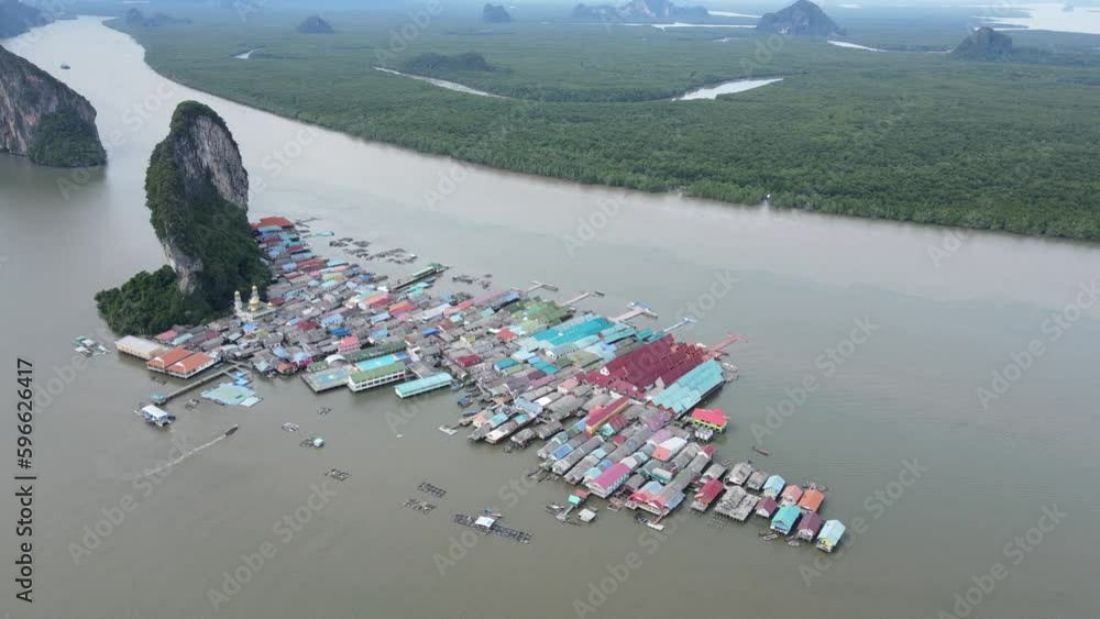 Aerial view over the floating fishing village at Ko Panyi (or Koh ...