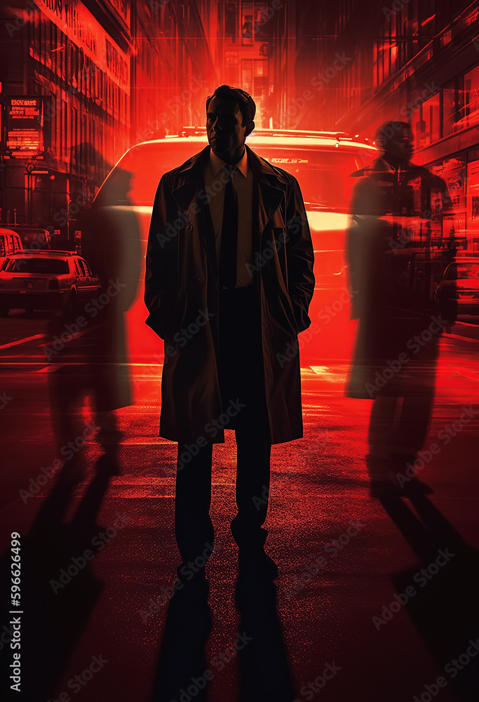 man detective spy in night city. Cover of book of crime thriller novel ...