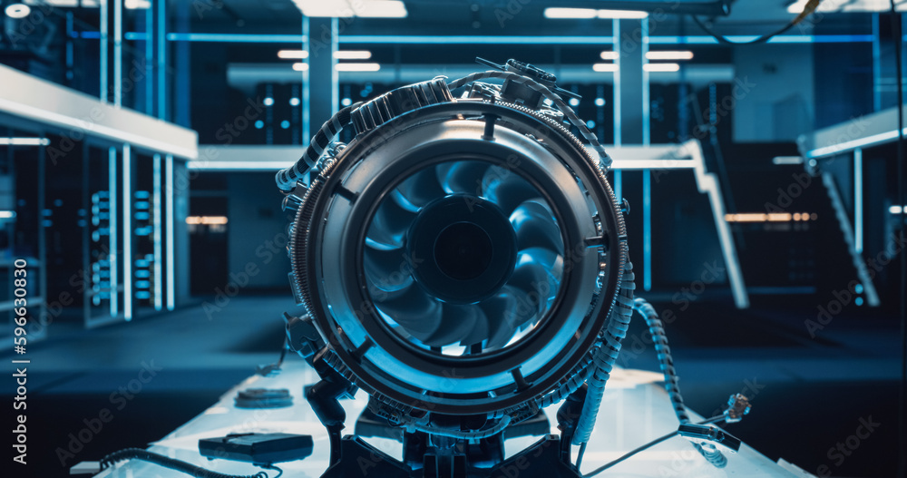 Advanced Futuristic Turbine Engine with a Moving Fan. Modern Industrial ...