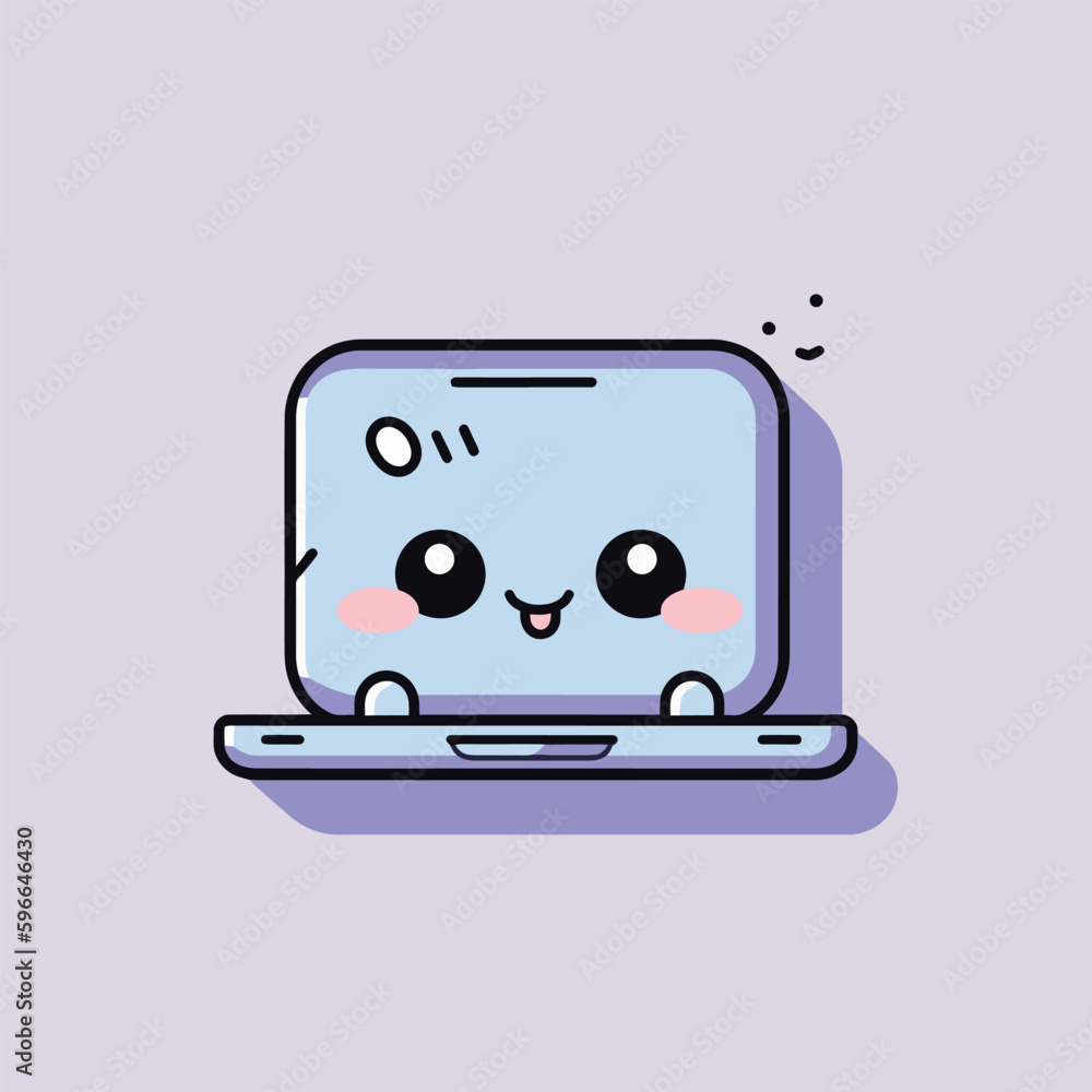 Cute kawaii laptop chibi mascot vector cartoon style Stock Vector ...