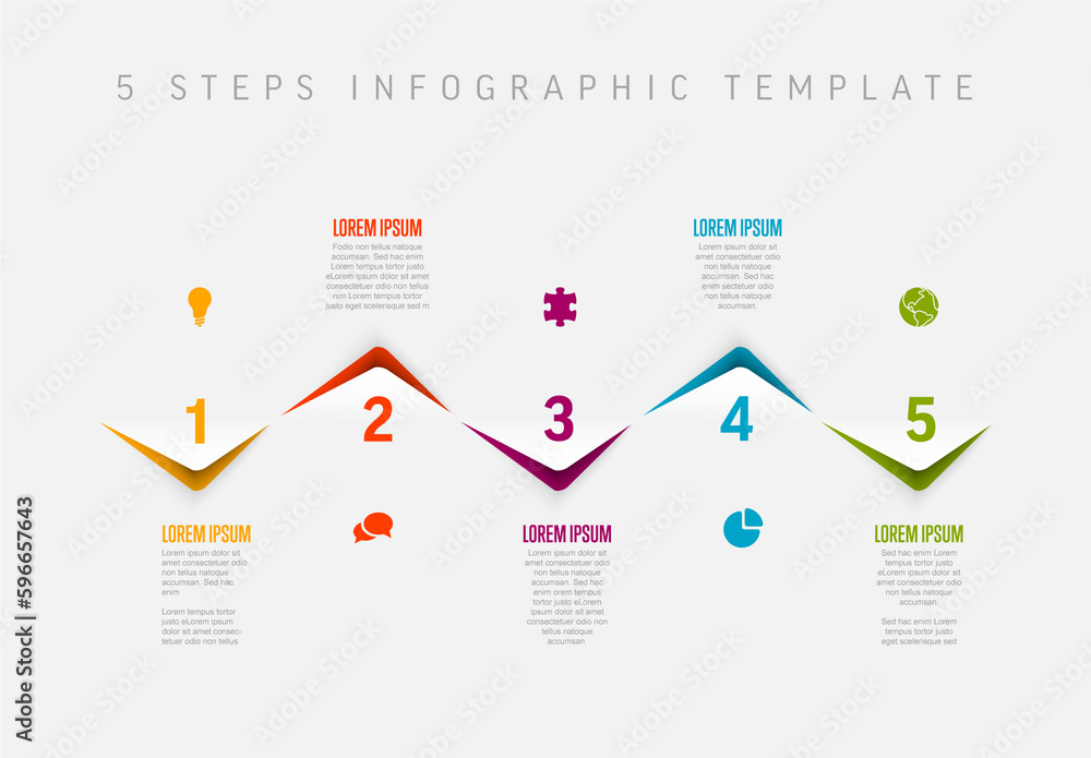 Five horizontal color corner steps elements template with icons Stock ...