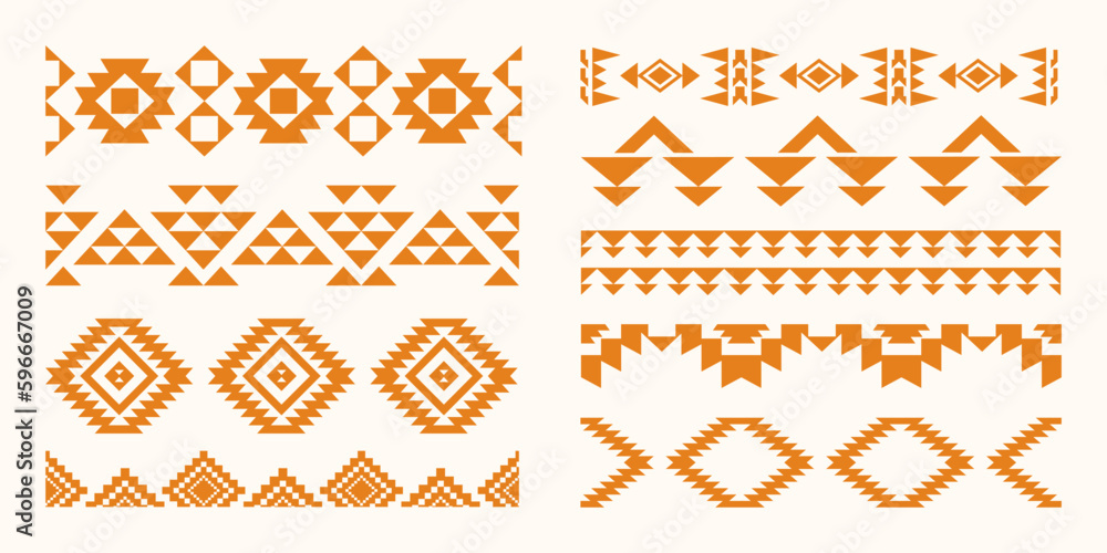 Aztec Navajo Borders set Southwestern Art symbols Stock Vector | Adobe ...