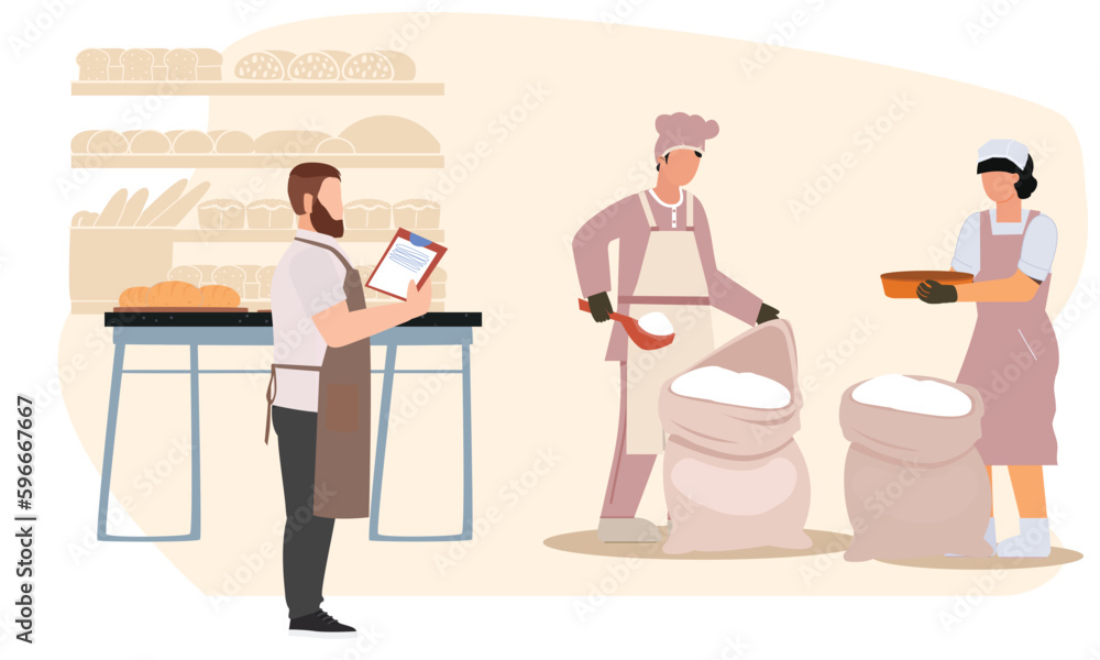 Manager observing working process of Flour purifying with colander ...