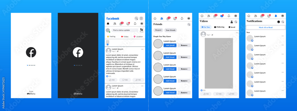 Facebook mockup. Set screen social media and network interface template ...
