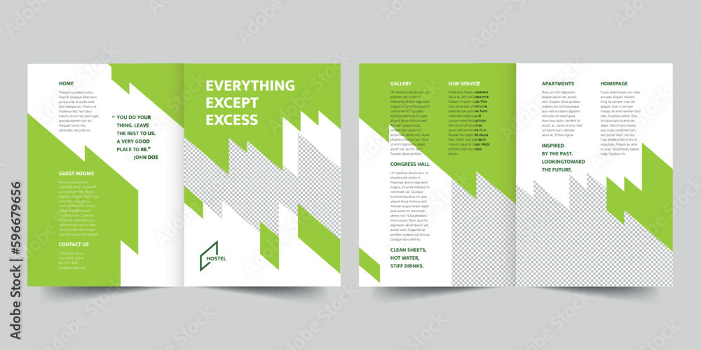 Hostel bifold brochure template. A clean, modern, and high-quality ...