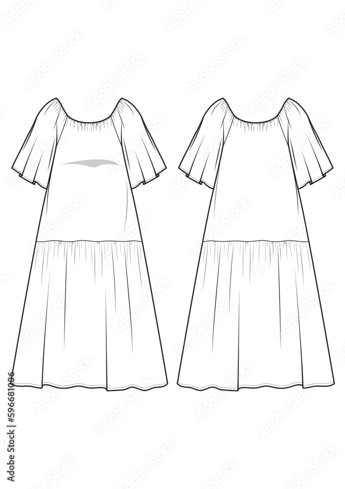 womenswear flutter sleeve raglan tiered maxi dress fashion technical ...