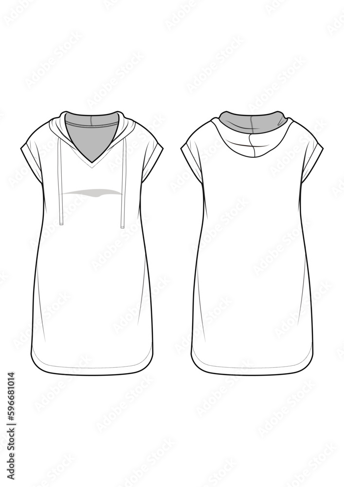 v-neck hoodie drop shulder pullover fleece french terry dress fashion ...