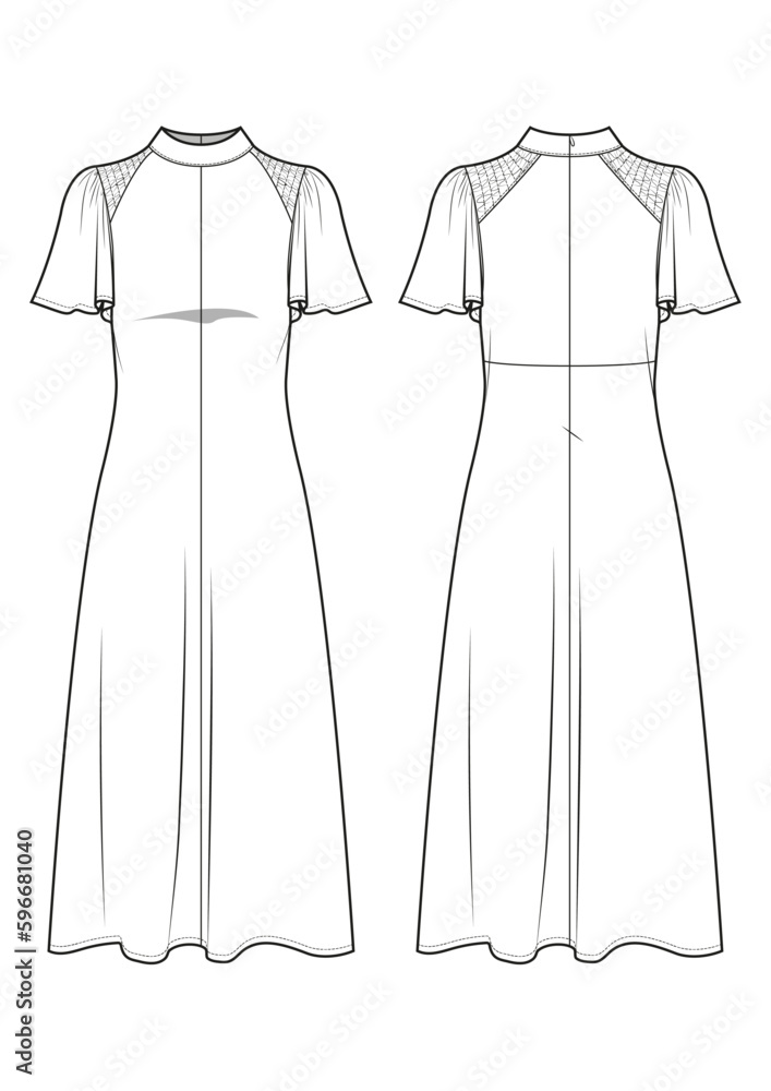 womenswear flutter sleeve smocking shoulder midi dress fashion ...