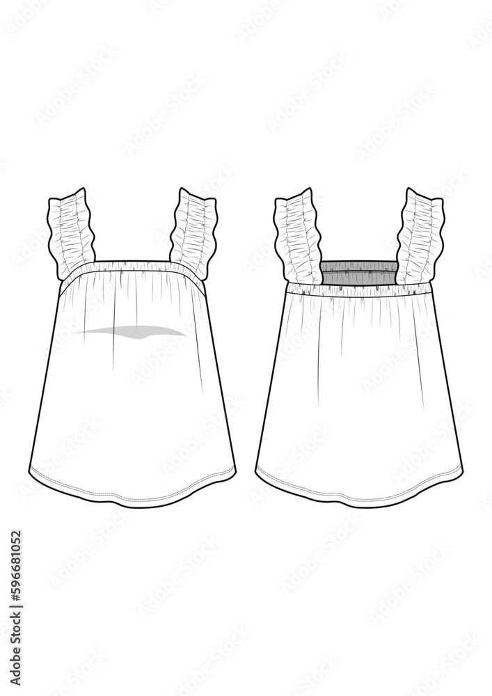 womenswear ruffle strap summer top fashion technical drawing / flat ...