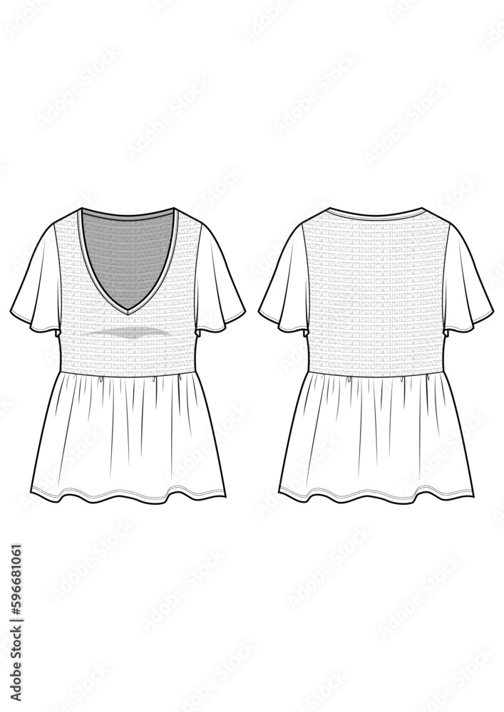 womenswear v-neck flutter sleeve peplum babydoll top with smocking ...