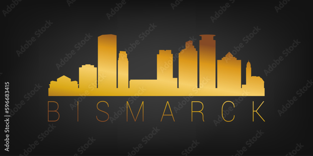Bismarck, ND, USA Gold Skyline City Silhouette Vector. Golden Design ...