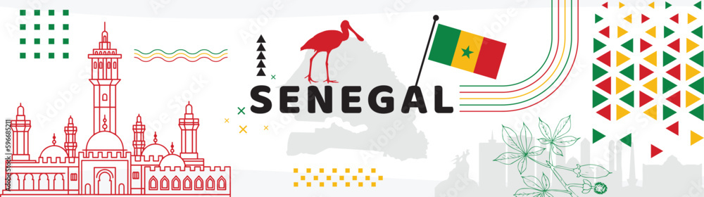 Senegal national day banner with map, flag colors theme background and ...