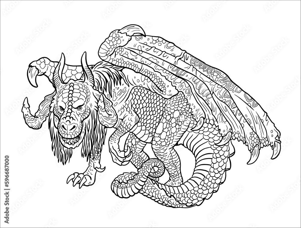 Dragon coloring page. Vector fantasy illustration with mythical ...