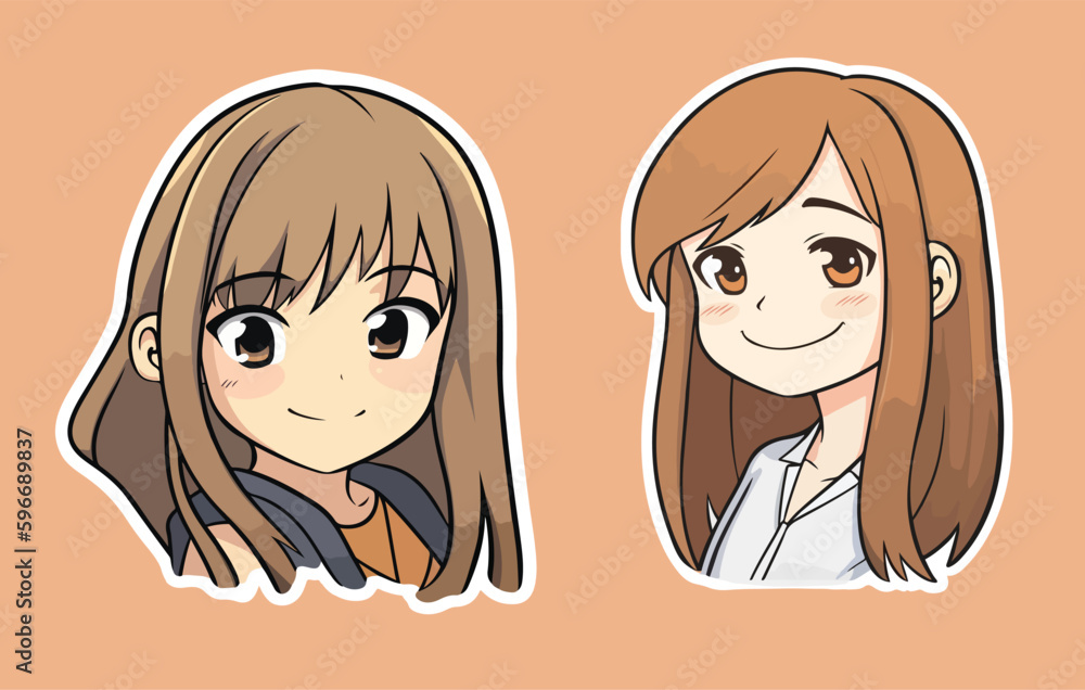 A set of cute Anime Girls illustrations, Anime Girl Stickers, Anime ...