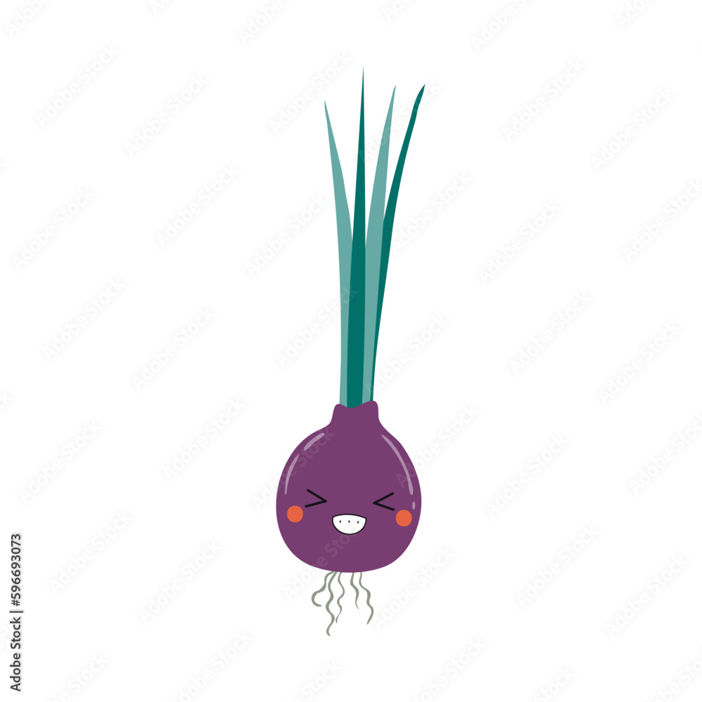 Onion with kawaii face cute cartoon character illustration. Hand drawn ...