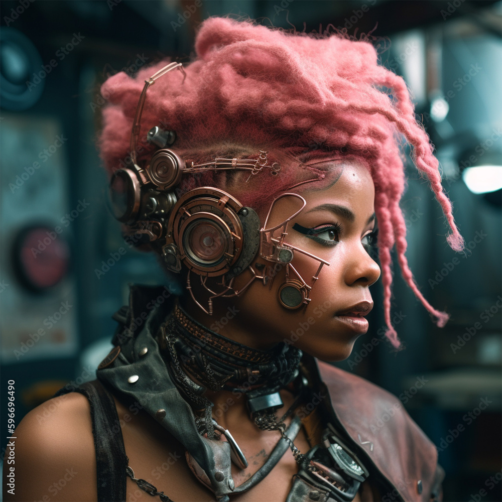 hairstyle and accessories in the style of afrofuturism. fashion and ...