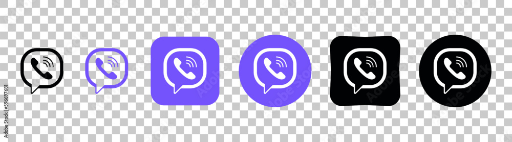 Collection of different Viber icons. Social media logo. Line art and ...