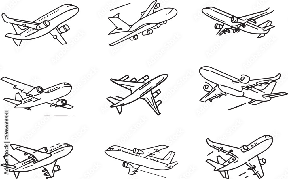 set of airplanes line art vector illustrations Stock Vector | Adobe Stock