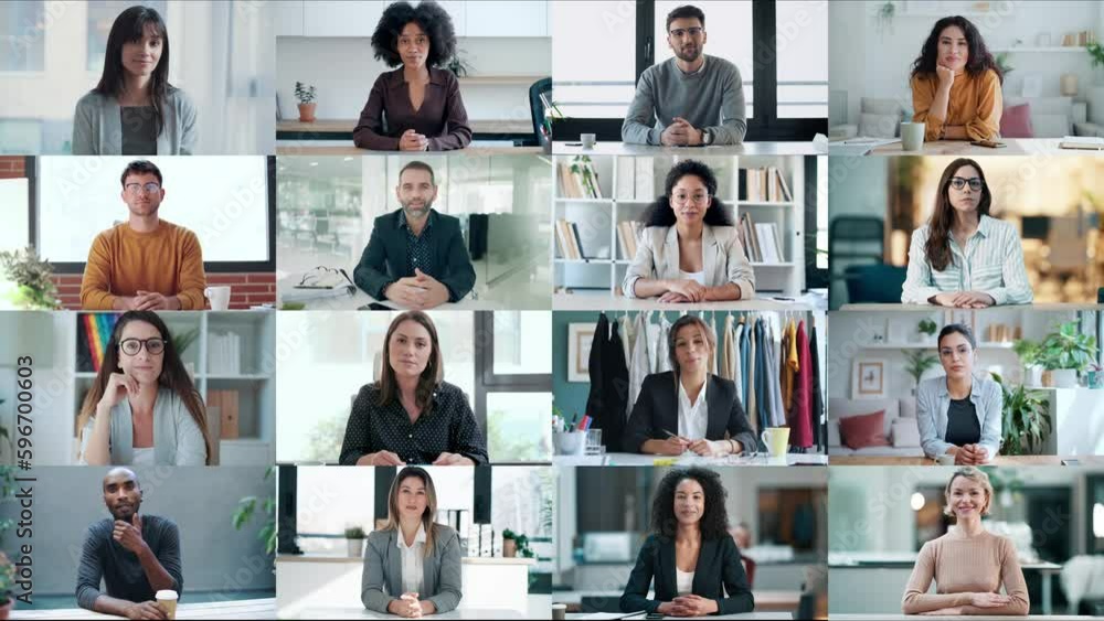 Video of headshot screen application view of diverse people doing a ...