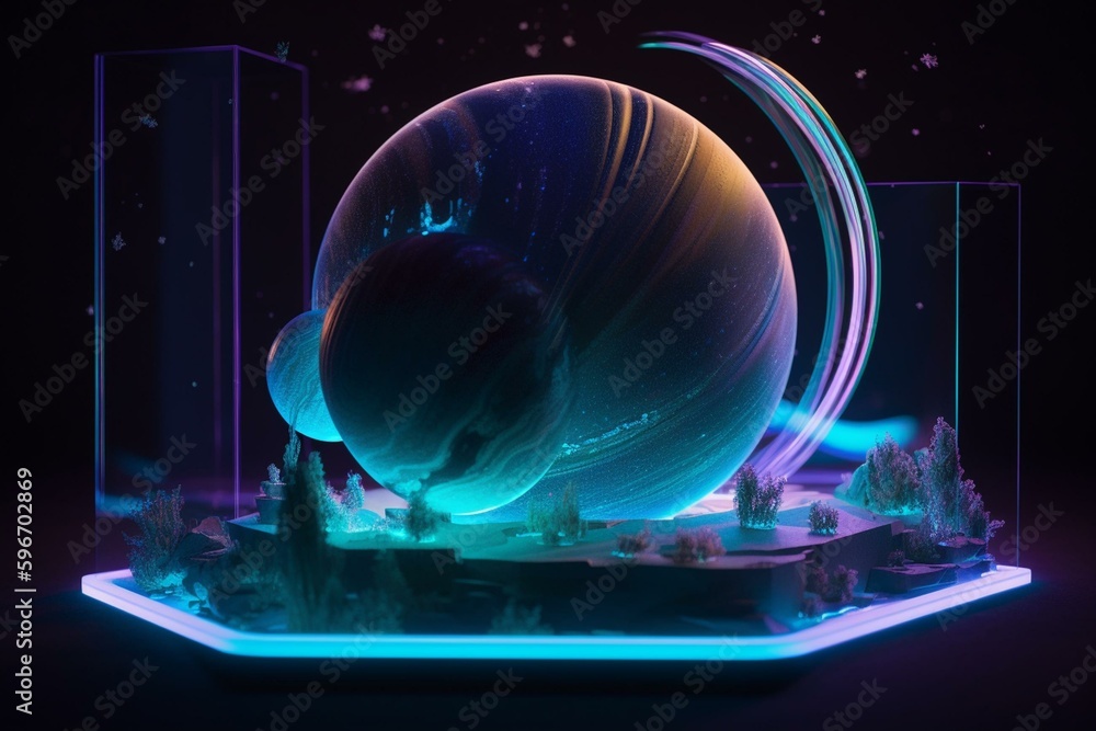 Celestial-themed neon diorama with planet & star display on a product ...