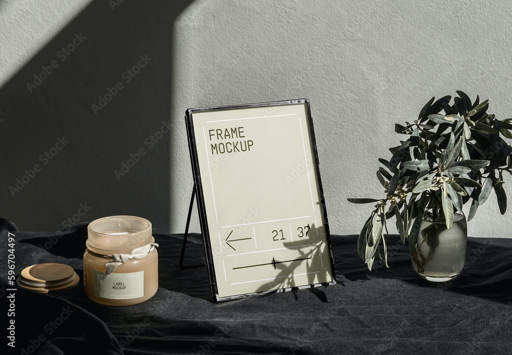 Mini Metal Frame with Flower Mockup Stock Template | Adobe Stock