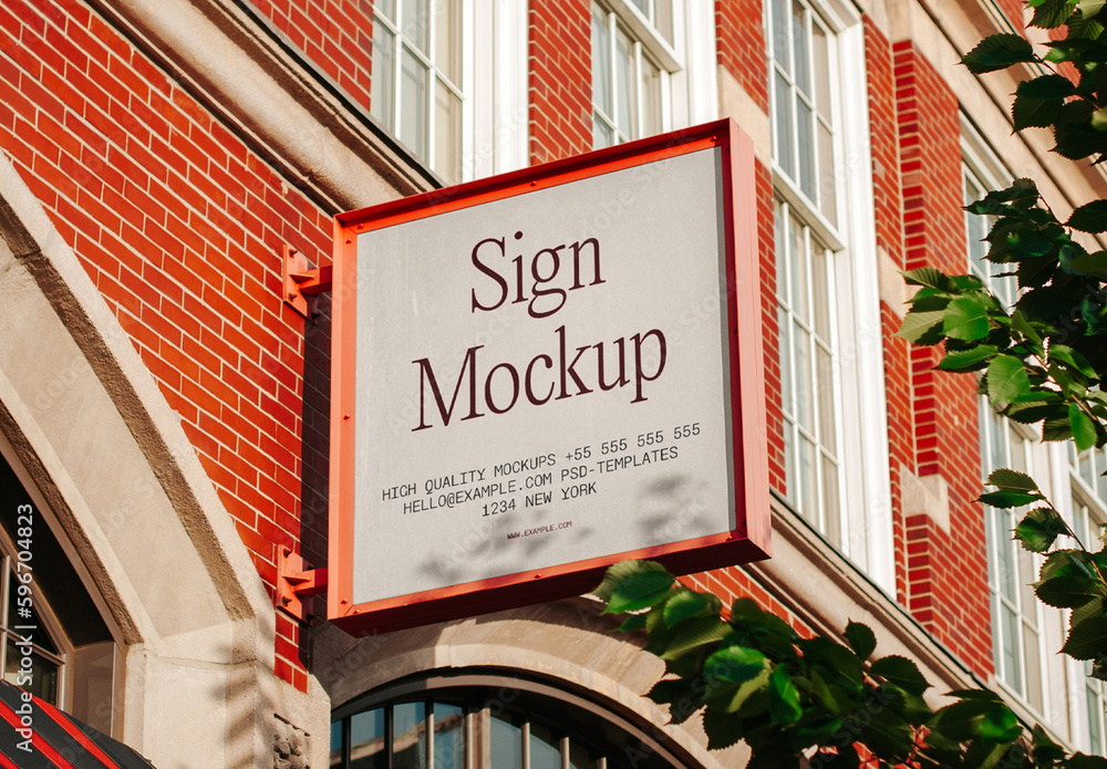 Sign on Brick Building Mockup Stock Template | Adobe Stock