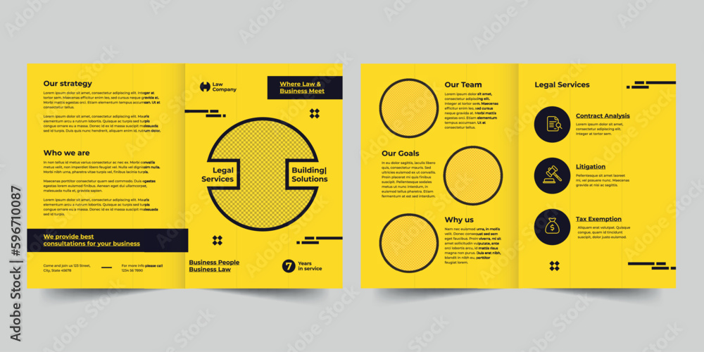 Legal Services Lawyer bifold brochure template. A clean, modern, and ...