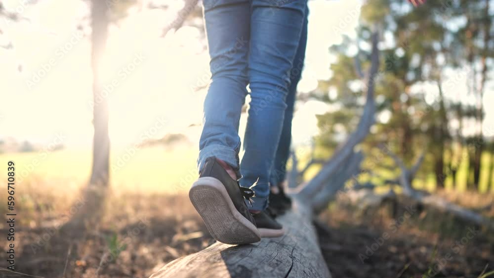 baby child play in the nature park. close-up kid feet walking on a ...