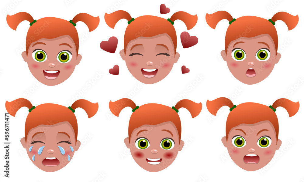 cute kid with many gesture expression set. Cartoon character. Beautiful ...