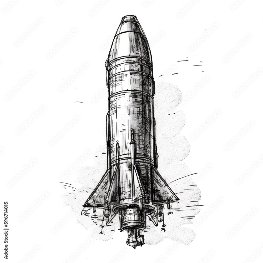 Hand-drawn sketch illustration of a Rocket. Hand-drawn space launch ...