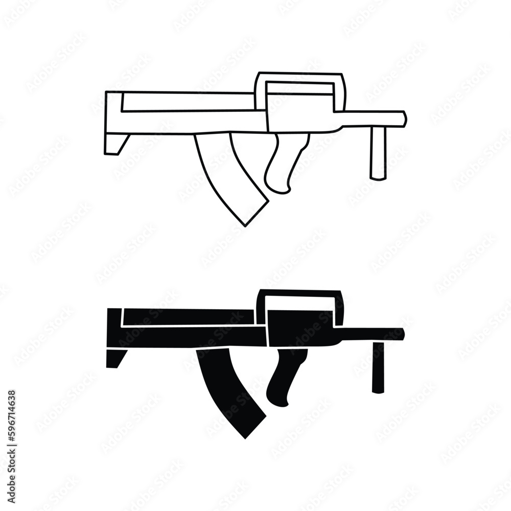 black and white assault rifle gun set isolated on white background ...