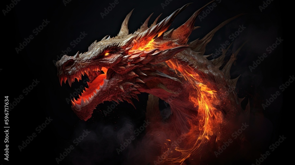 A Malevolent Red Giant Dragon Breathing Fire: A Darkly Fantasy Creature ...