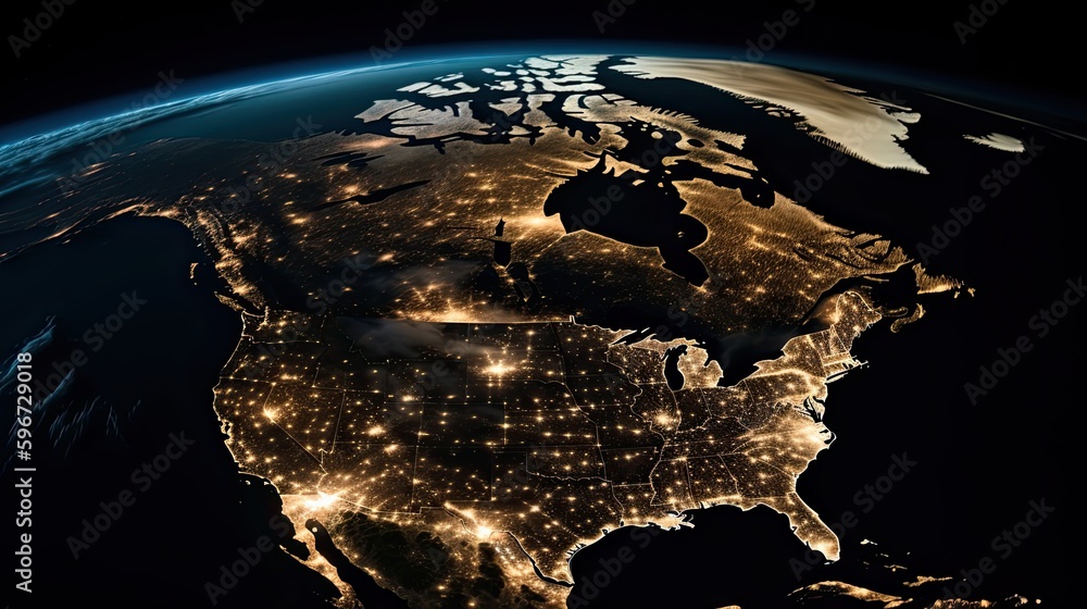 Mystical Night Sky: Aerial View of US City Lights Illuminating the ...