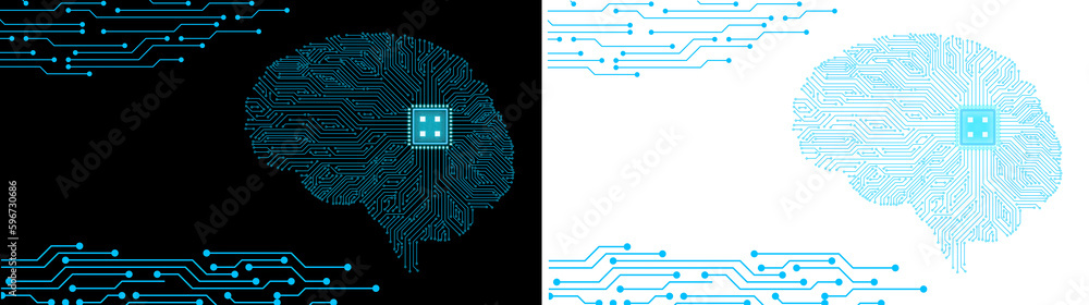 Human brain with electronic circuit on a transparent and transparent ...