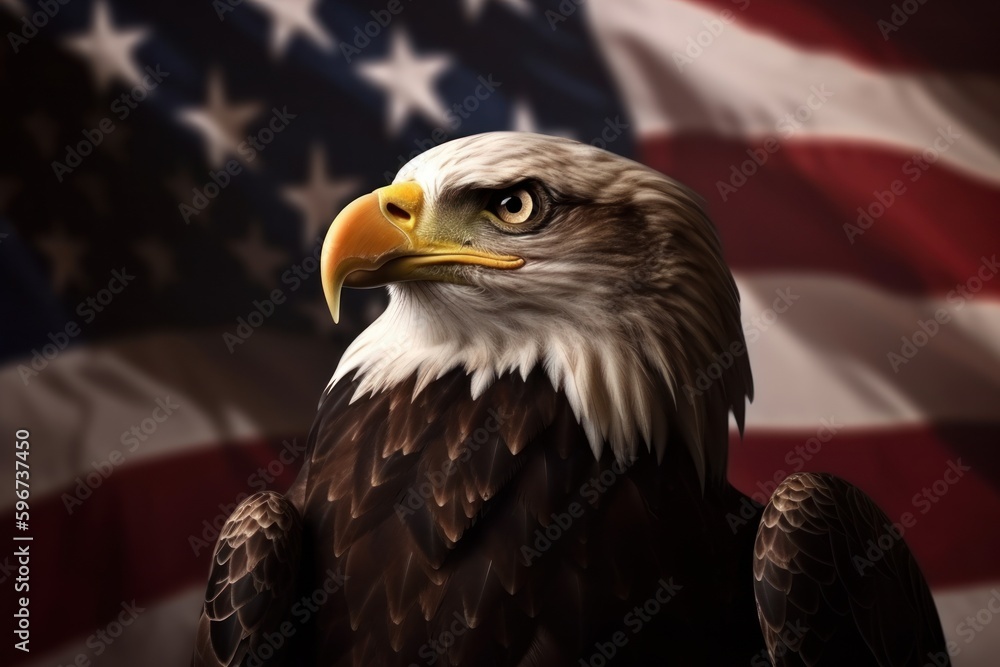 Illustration of an American bald eagle in front of USA's flag. The bald ...
