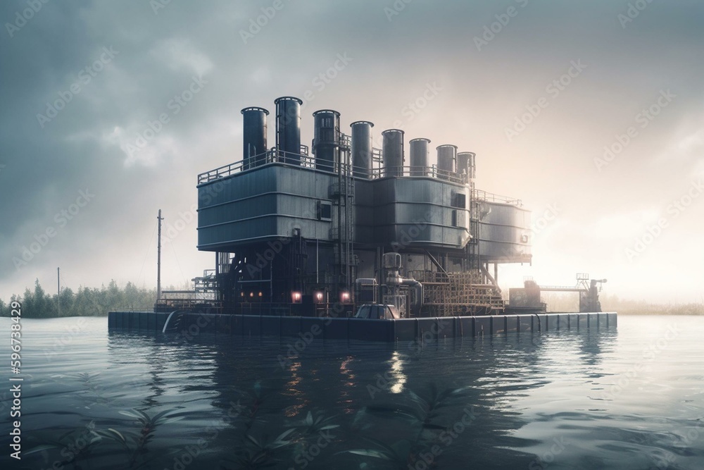 Floating power plant generating electricity from oil, gas, and nuclear ...