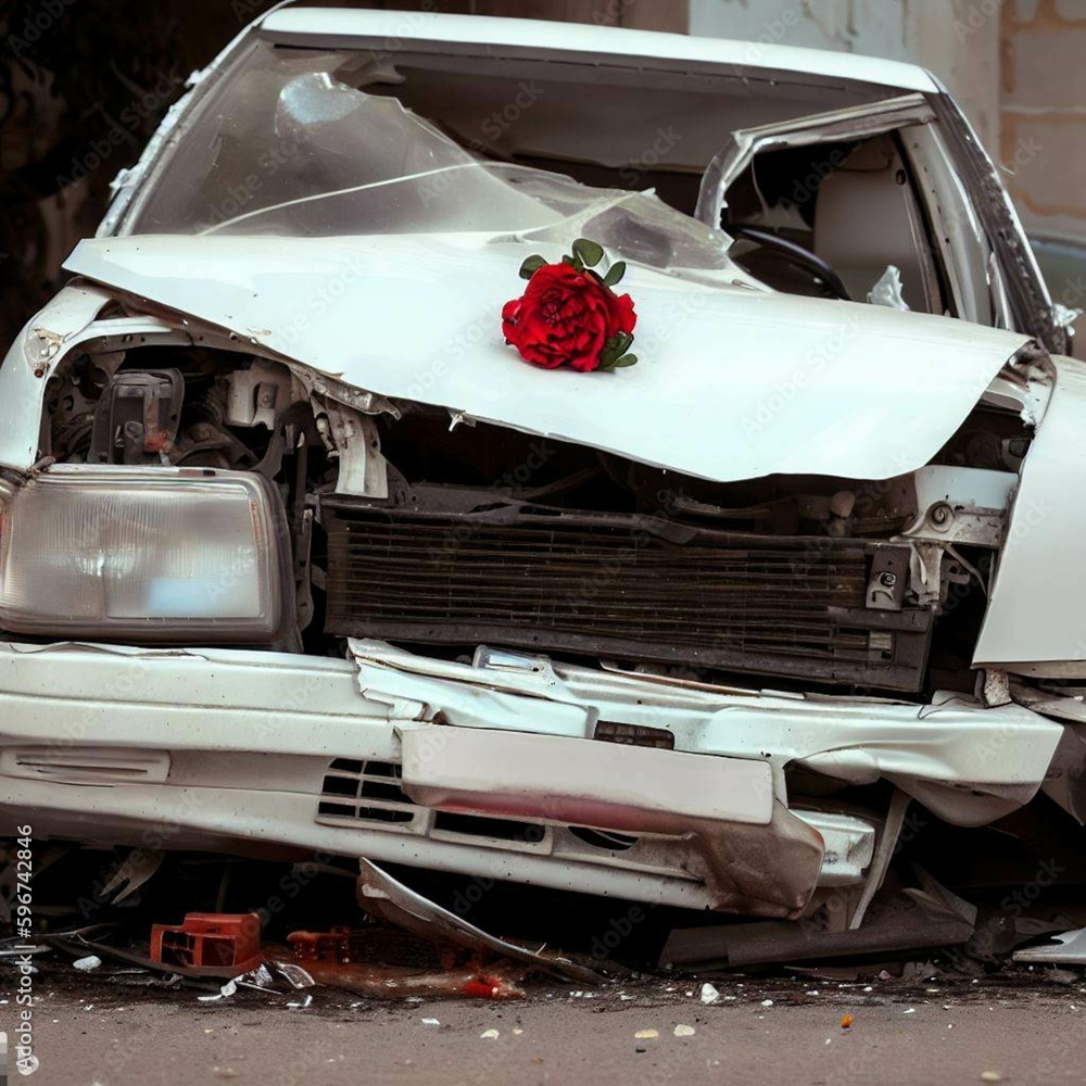 crashed_white_car_with_destroyed_front_end_with_receding_engine_broken ...