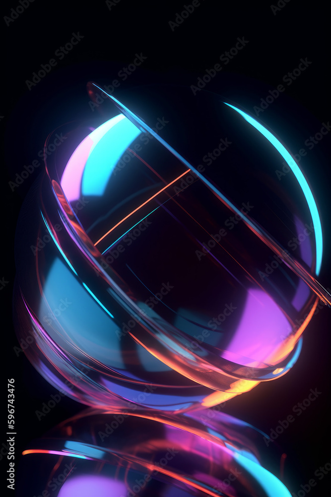 Abstract 3d neon glass shapes overlapping with shimmering light ...