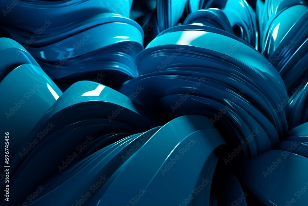 Blue interlocking shapes form abstract wallpaper. 3D rendered tech art ...