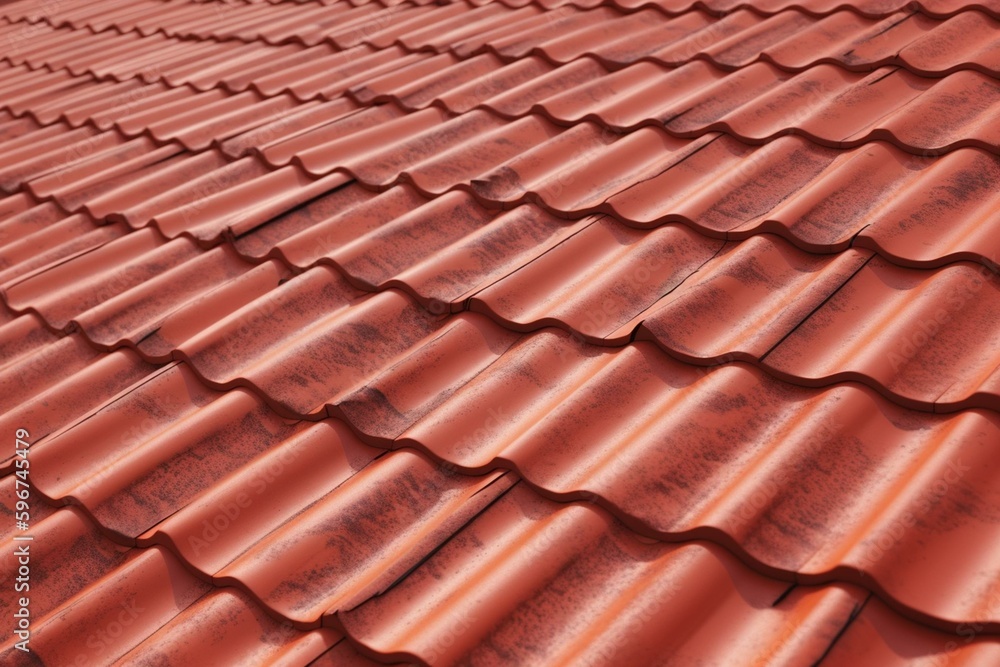 3d render of red tile roof with textured structure isolated on white ...