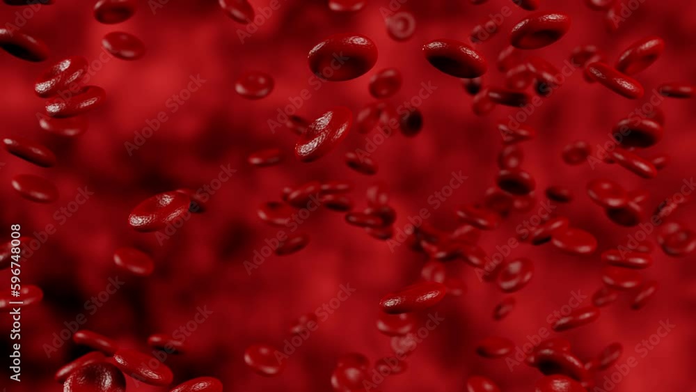 Red blood cells moving in blood stream in artery. 3D animation of ...