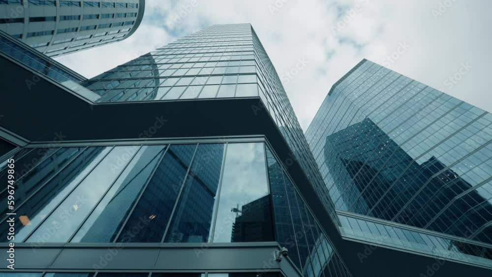 Video Stock Looking up city downtown skyscrapers, modern high-rise ...