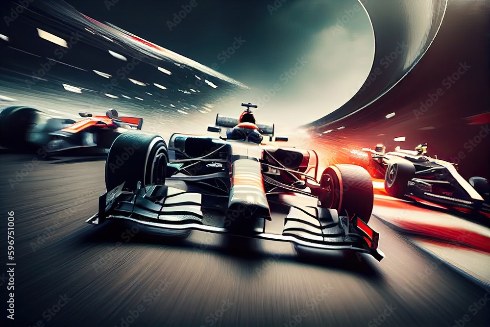 formula 1 race track, with cars speeding past the camera on an ...